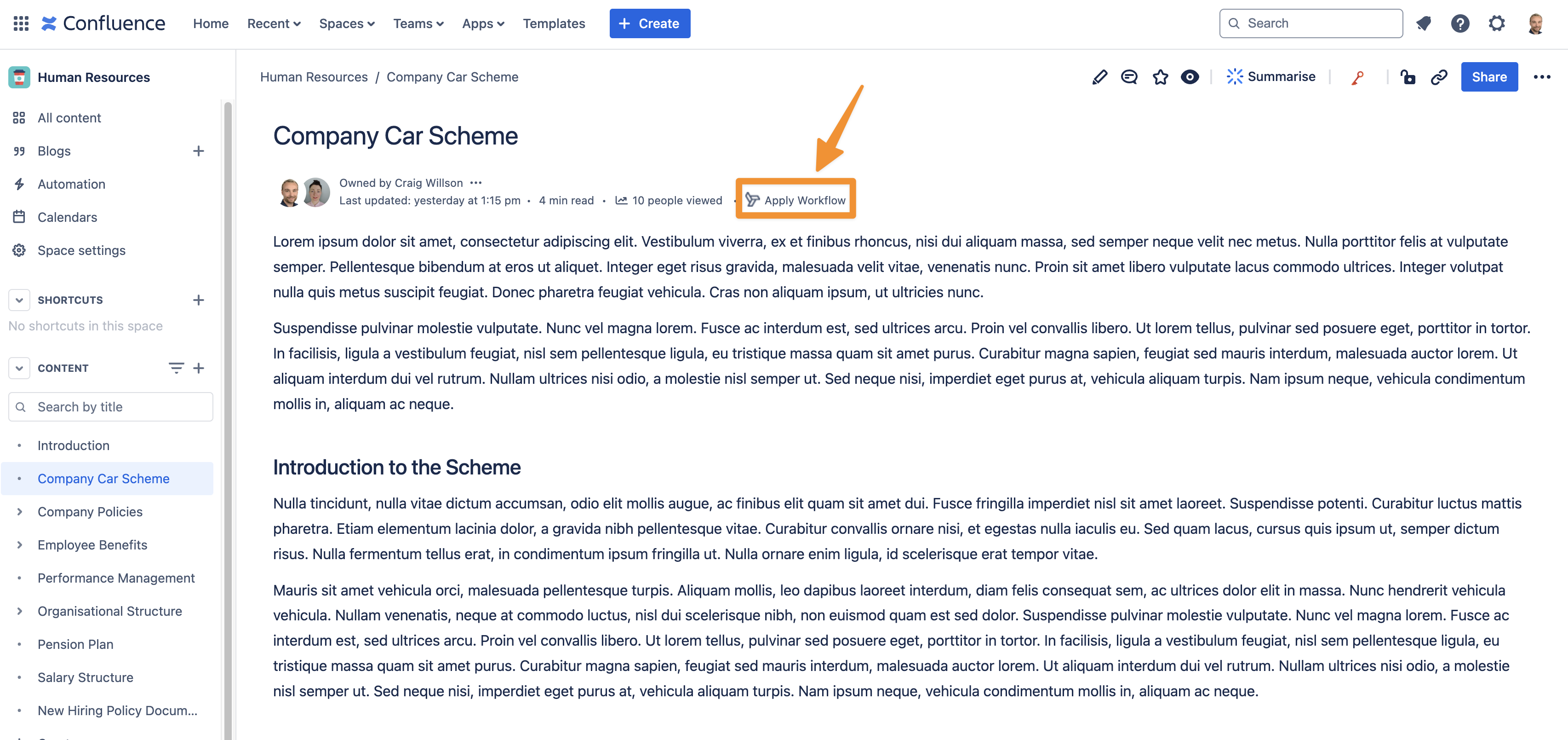 Document lifecycle management in Confluence