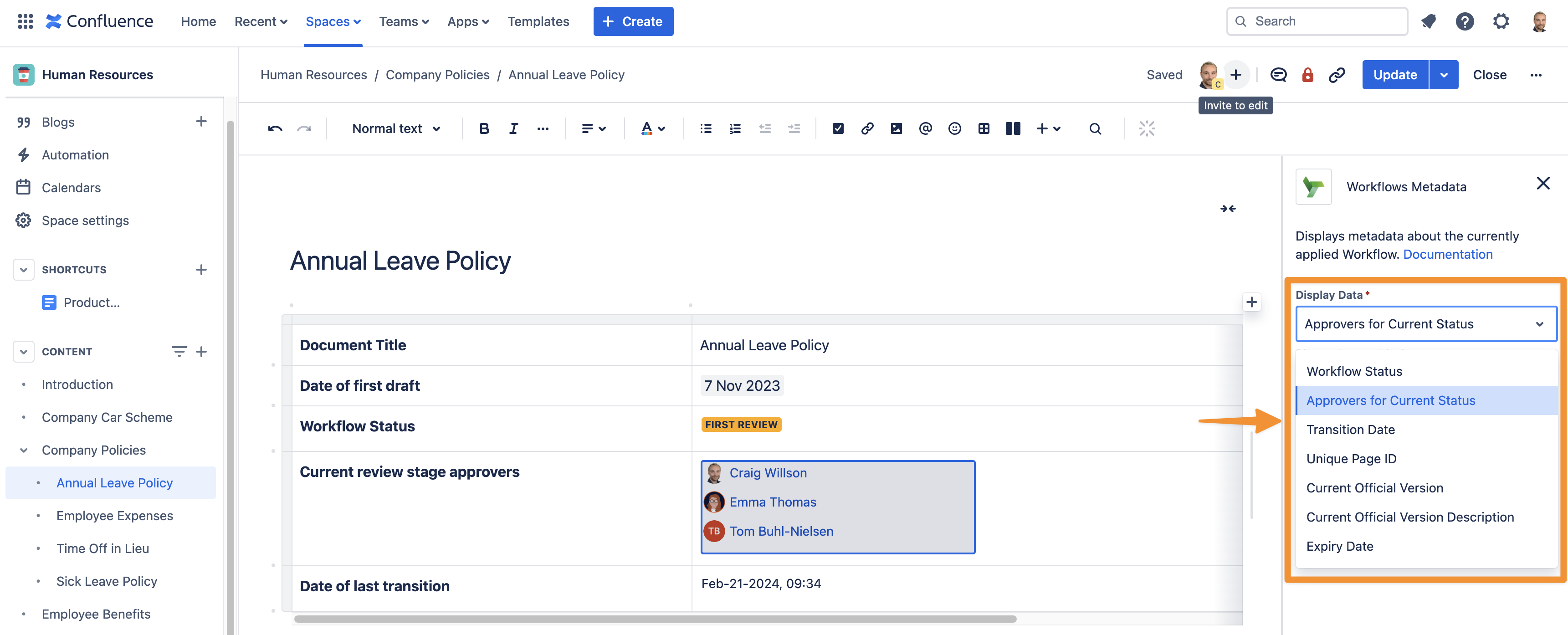 Using the Workflows Metadata Macro